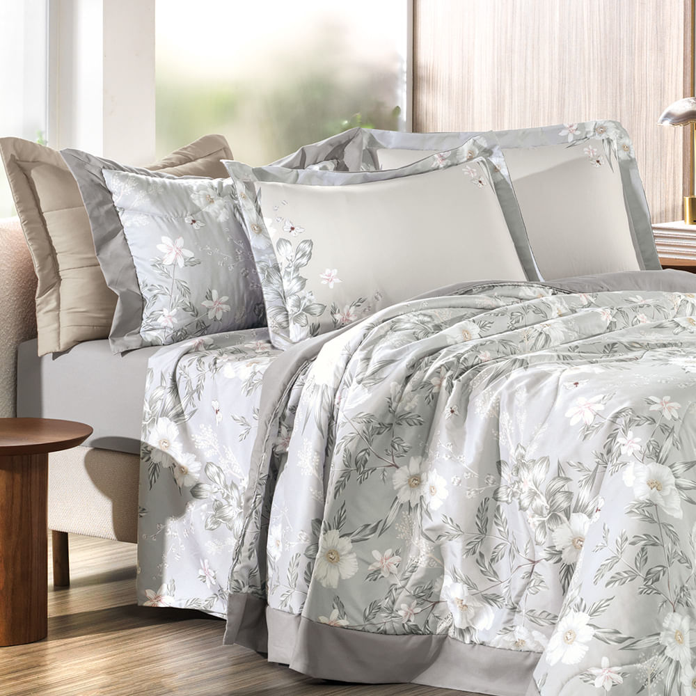 Jogo de Edredom Casal Altenburg Cetim 300 Fios Florescência