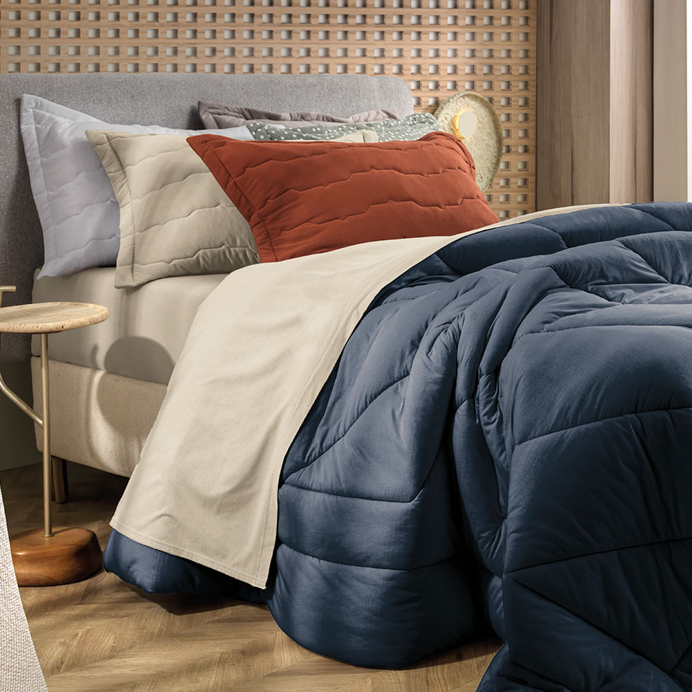 Edredom Queen Altenburg Malha Fio Penteado Azul Minimal