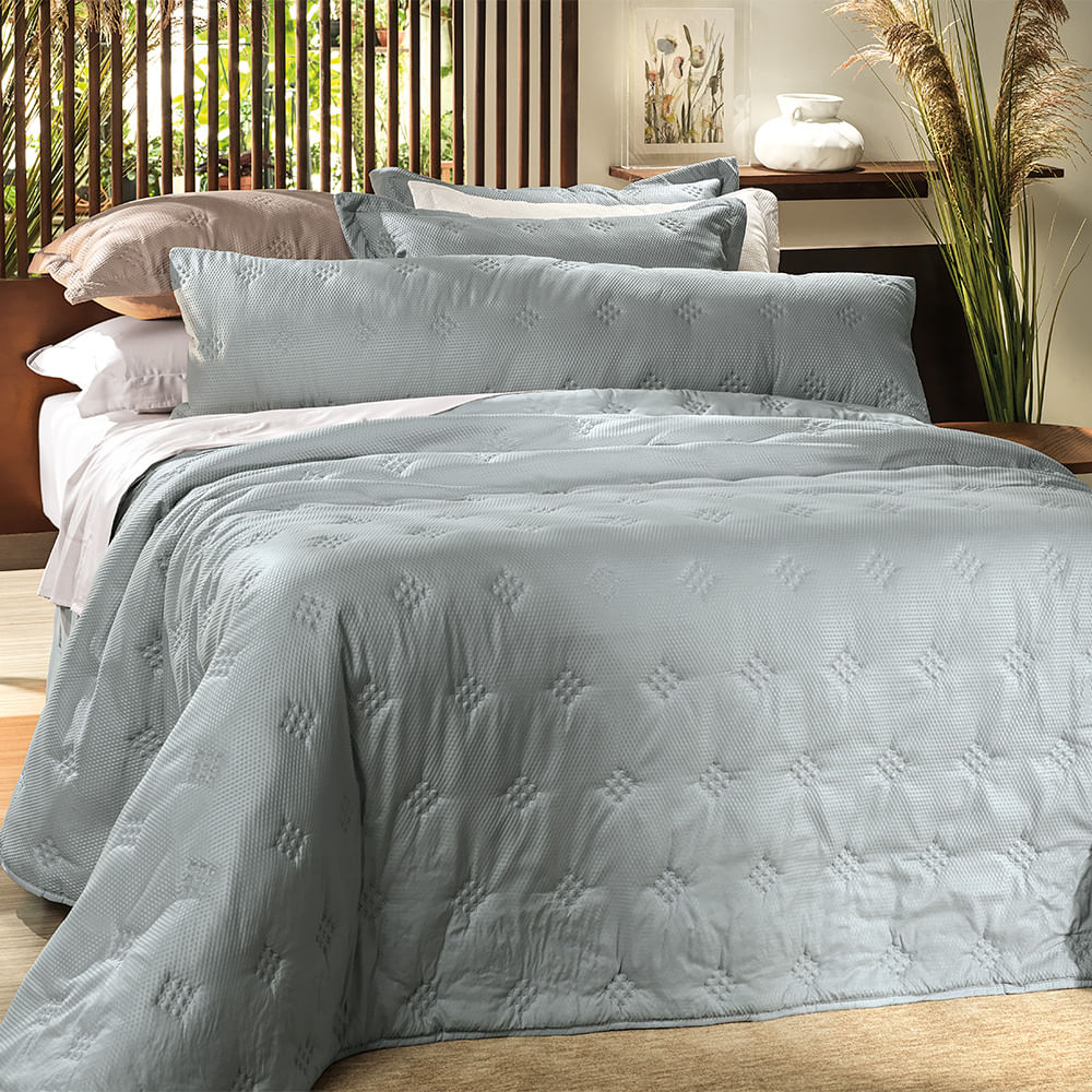 Jogo Colcha King 3 Peças Altenburg Ultrawave Anarruga Azul Etienne