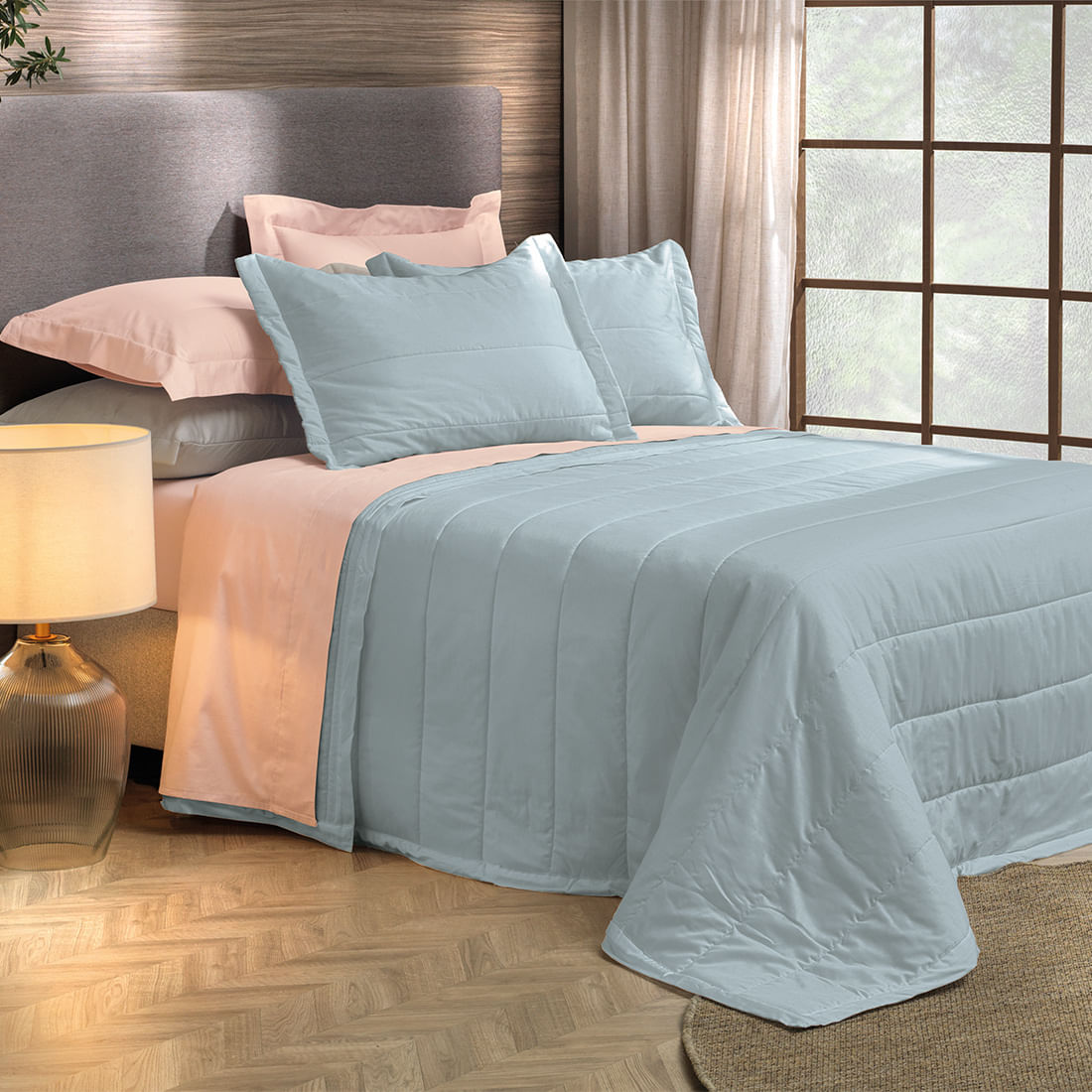 Jogo de Colcha Casal 3 Peças Altenburg Algodão Lux 200 Fios Azul Etienne